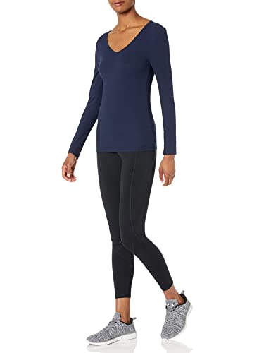 Amazon Essentials Women's Slim-Fit Layering Long Sleeve Knit Rib V-Neck (Available in Plus Size), Pack of 2, White/Navy, 3X