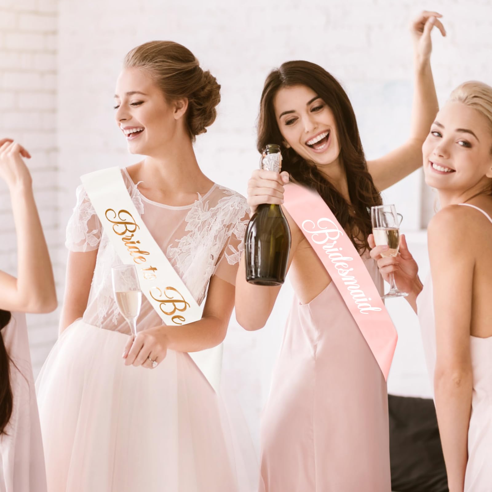 Bachelorette Sashes - Bachelorette Party Set 1 White Bride to Be Sash and 6 Pink Bridesmaid Sashes for Bride to be favors, Bridal Shower Wedding Decorations(7pcs)