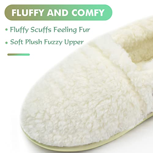 COFACE Womens Slippers Fuzzy Memory Foam Soft Plush Sherpa Fleece Lining Slippers For Women With Cozy Cushion Ladies Lightweight Warm Cloud Slippers Beige Size 8