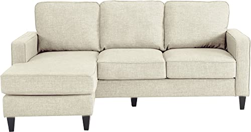 Serta Harmon Square Arm Reversible Sectional Sofa Living Room, Modern L-Shaped 3 Seat Fabric Couch, Cream