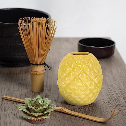 BESTonZON Ceramic Tea Jar Pineapple Shape Tea Tins Containers with Leaf Lid Porcelain Tea Pot Coffee Sugar Storage Canisters Empty Food Storage Jar for Home Kitchen Counter Yellow