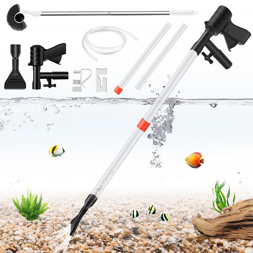 Aquariun Gravel Cleaner, Quick Water Changer, Gravel Vacuum for Aquarium,with Air-Pressing Button,Fish Tank Vacuum Gravel Cleaner Kit for Water Changing Sand Washing with Fish Tank Cleaning Brush