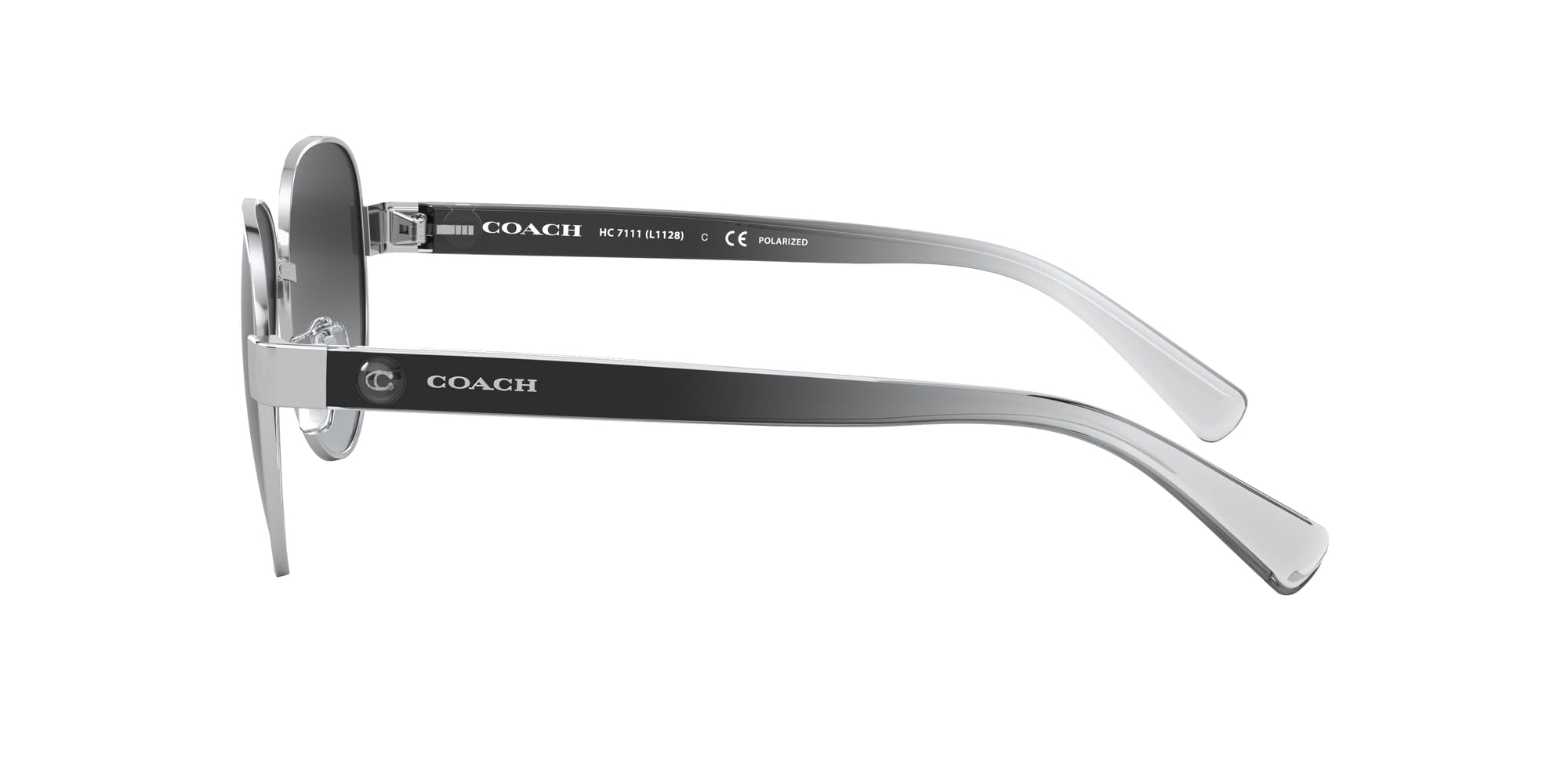 Coach HC7111 Sunglasses, Silver/Dark Grey Gradient Polarized, 57 mm