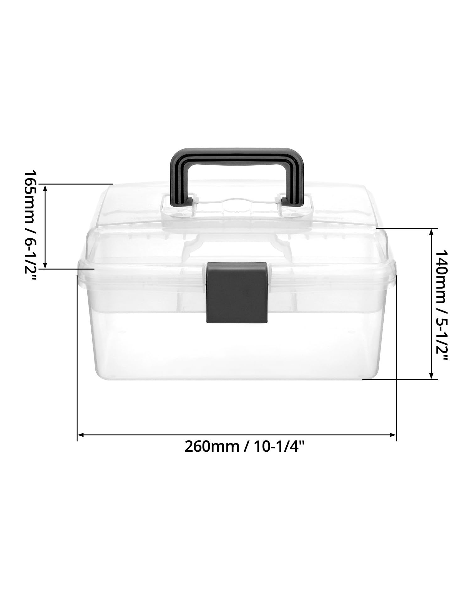 QWORK Clear Empty First Aid Storage Box with Removable Tray and Locking Latch - Plastic Storage Case Large Capacity Multifunctional Organizer for Jewelry, Makeup, and Crafts Supplies, 5"H x 6"W x 10"L