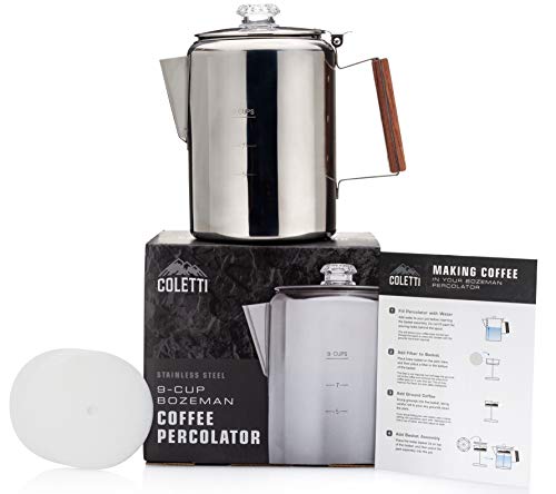 COLETTI Bozeman Camping Coffee Pot – Coffee Percolator – Percolator Coffee Pot for Campfire or Stove Top Coffee Making – 9 CUP