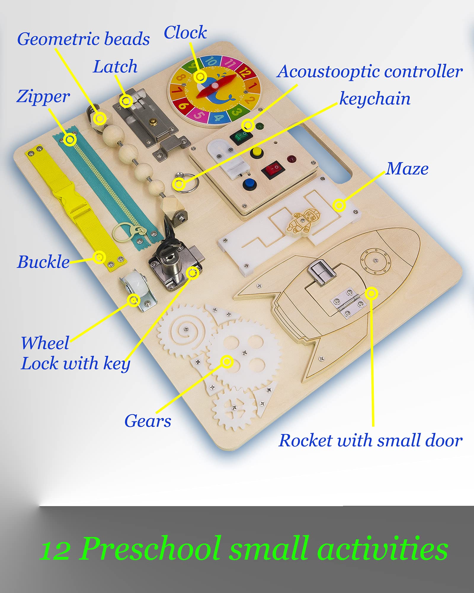 Blevla Busy Board for Toddlers 1-3 Wooden Sensory Board Baby Activity Board Montessori Busy Board Light Switch Toy Kid's Educational Toys