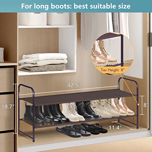 AOODA 2 Tier Long Shoe Rack for Closet Stackable Wide Low 18-Pairs Fabric Shoe Shelf Storage Organizer for Floor,Bedroom (Bronze)