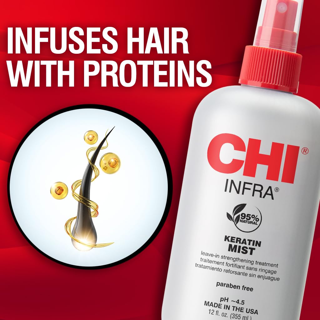 CHI Keratin Mist, Strengthening Hair Spray For Restoring Softness & Protecting Against Heat Damage, Paraben-free, 12 Oz