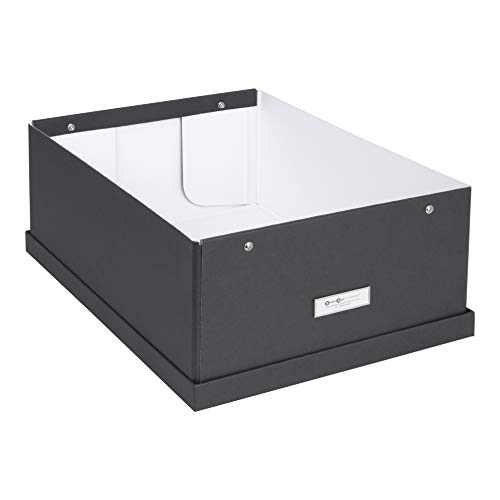 Bigso Box of Sweden Katrin Collapsible Storage Box | Photo Storage Box w/Labelframe for Easy Identification | Simple Assembly | Decorative Storage Boxes w/Lids | 13.5" x 17.6" x 7.2" | Dark Gray