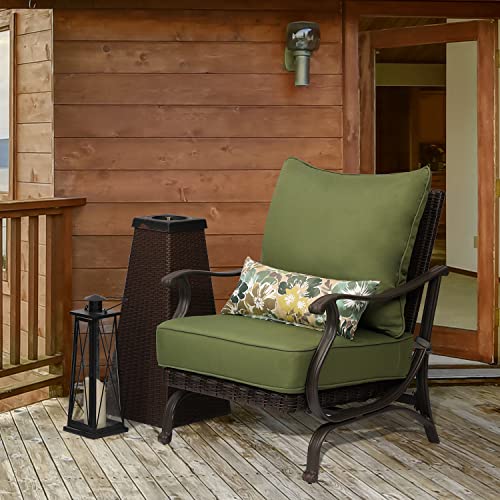 Aoodor 24'' x 24'' Outdoor Deep Seat Chair Cushion Set，Olefin Fabric Slipcover and Sponge Foam- Green (Set of 2 Seats, 2 Backs, 2 Pillows)