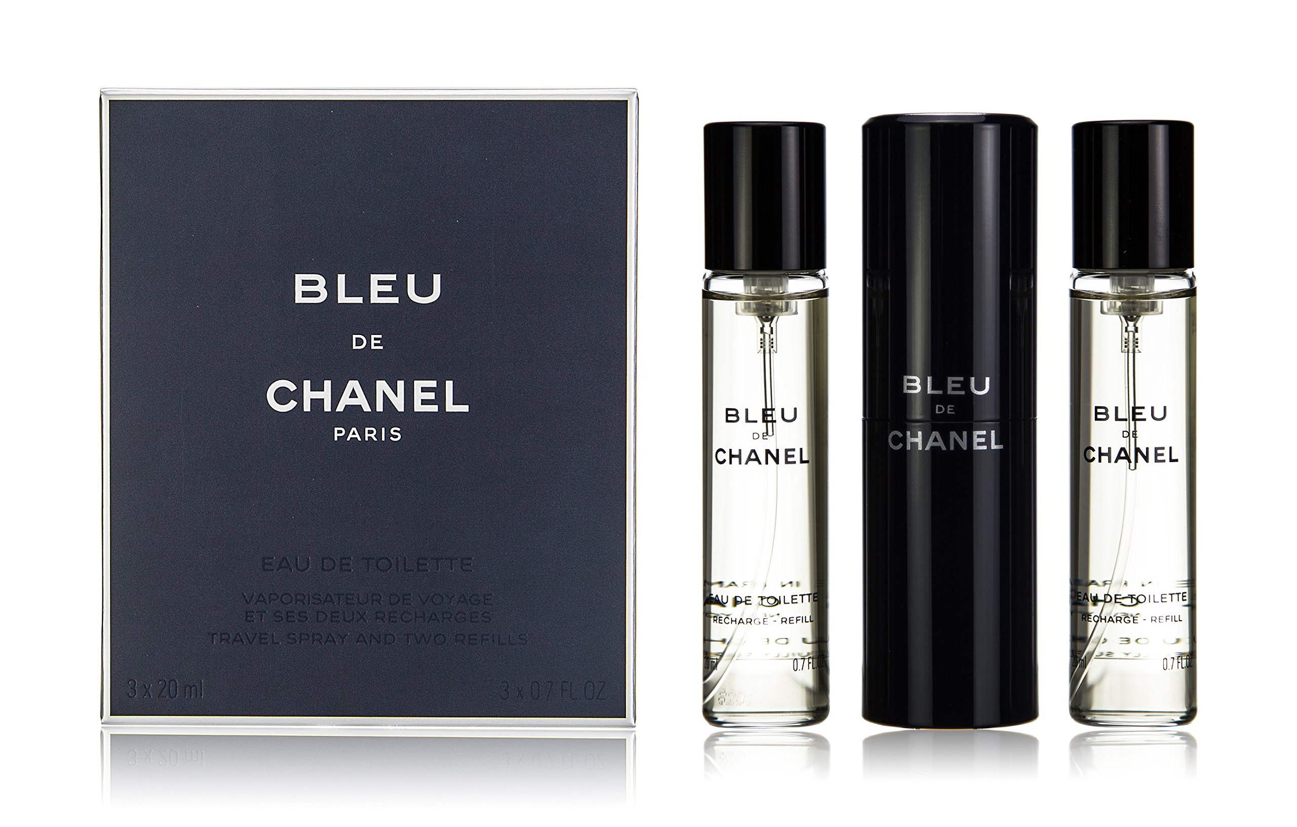 CHANEL Bleu De Eau De Toilette Travel Spray & Two Refills for Men - 3x20ml/0.7oz,