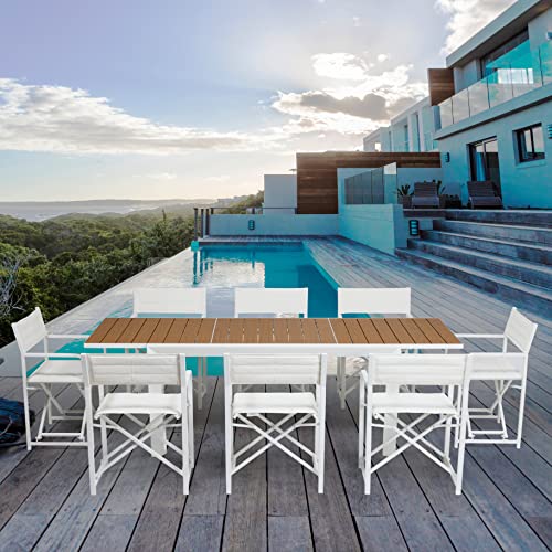 Aoodor Outdoor 6-10 Person Aluminum Patio Extendable Dining Table, Rectangular Table & 8 Chairs for Patio, Deck, Garden,Courtyard - Brown and White