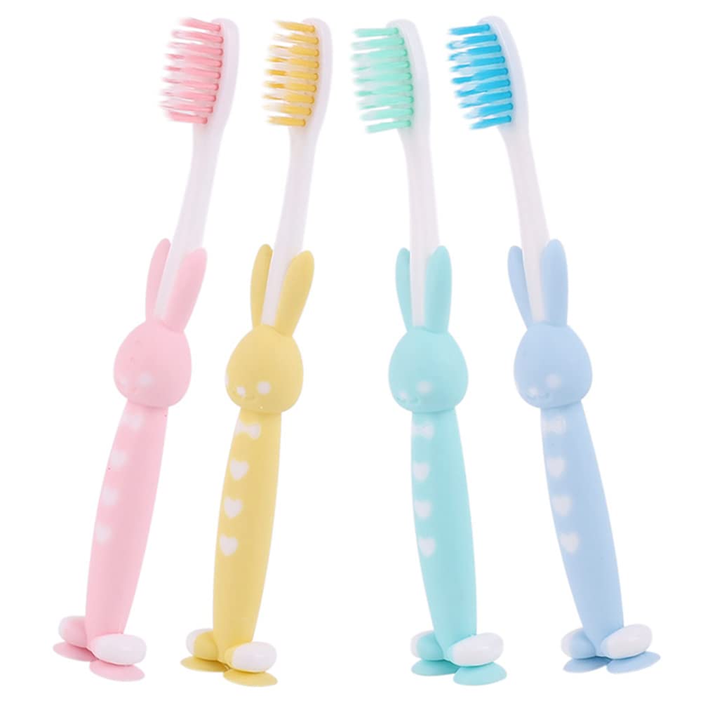 Healifty Kids Toothbrush Cartoon Bamboo Charcoal Soft Hair Silicone Cute Cleaning Teeth Brush Set Handle Children Teeth Cleaning Brushes for Boys and Girls 4pcs (4 Colors)