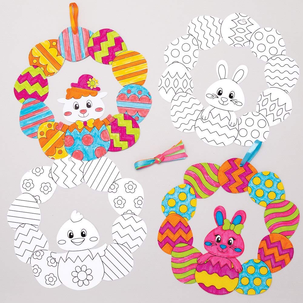 Baker Ross AT528 Easter Color in Wreaths - Pack of 8, Creative Art and Craft Supplies for Kids to Make and Decorate