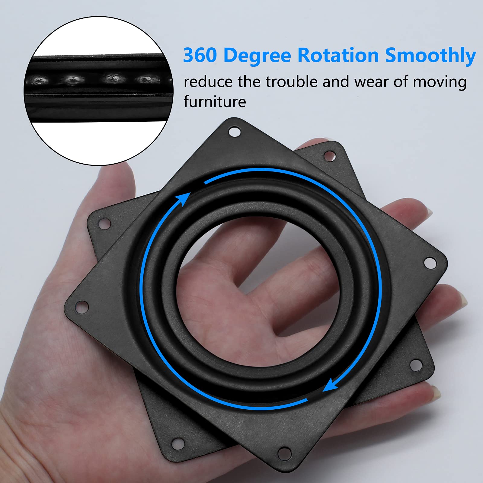 4 Pcs 4 Inch Square Rotating Bearing Plate, 300lbs Capacity Turntable Bearing Swivel Plate for Serving Trays, Kitchen Storage Racks, Makeup Holder - 5/16-Inch, Thick Black