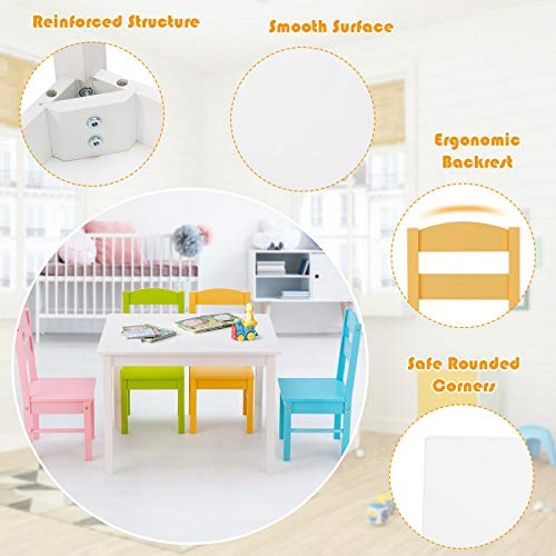 HAPPYGRILL Mini Table and Chairs Furniture Set, Children 5 Pieces Wood Table & Chair Set, Kids Table and Chairs for 2-6 Years