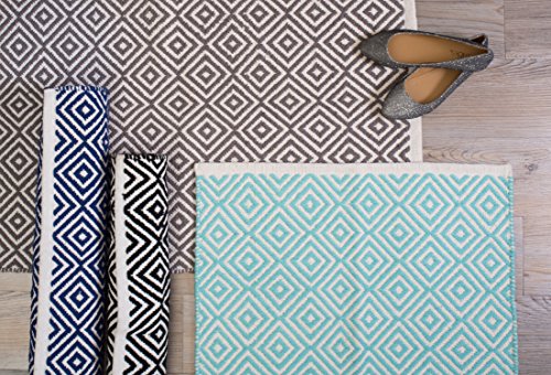 DII Woven Cotton Throw Rug, Area Rugs for Kitchen, Bedroom, Bathroom or Entry Way, Small Rug, 2x3, Diamond Nautical Blue
