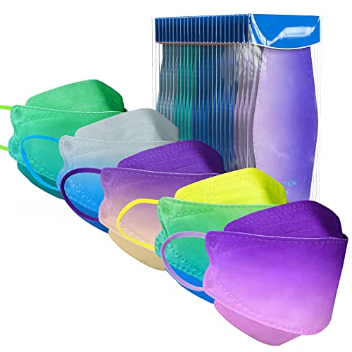 Sheal Individually Packaged Disposable 4 Ply 50PCS 5-Colors Gradient Face Masks with Colorful Elastic Earloops for Adult