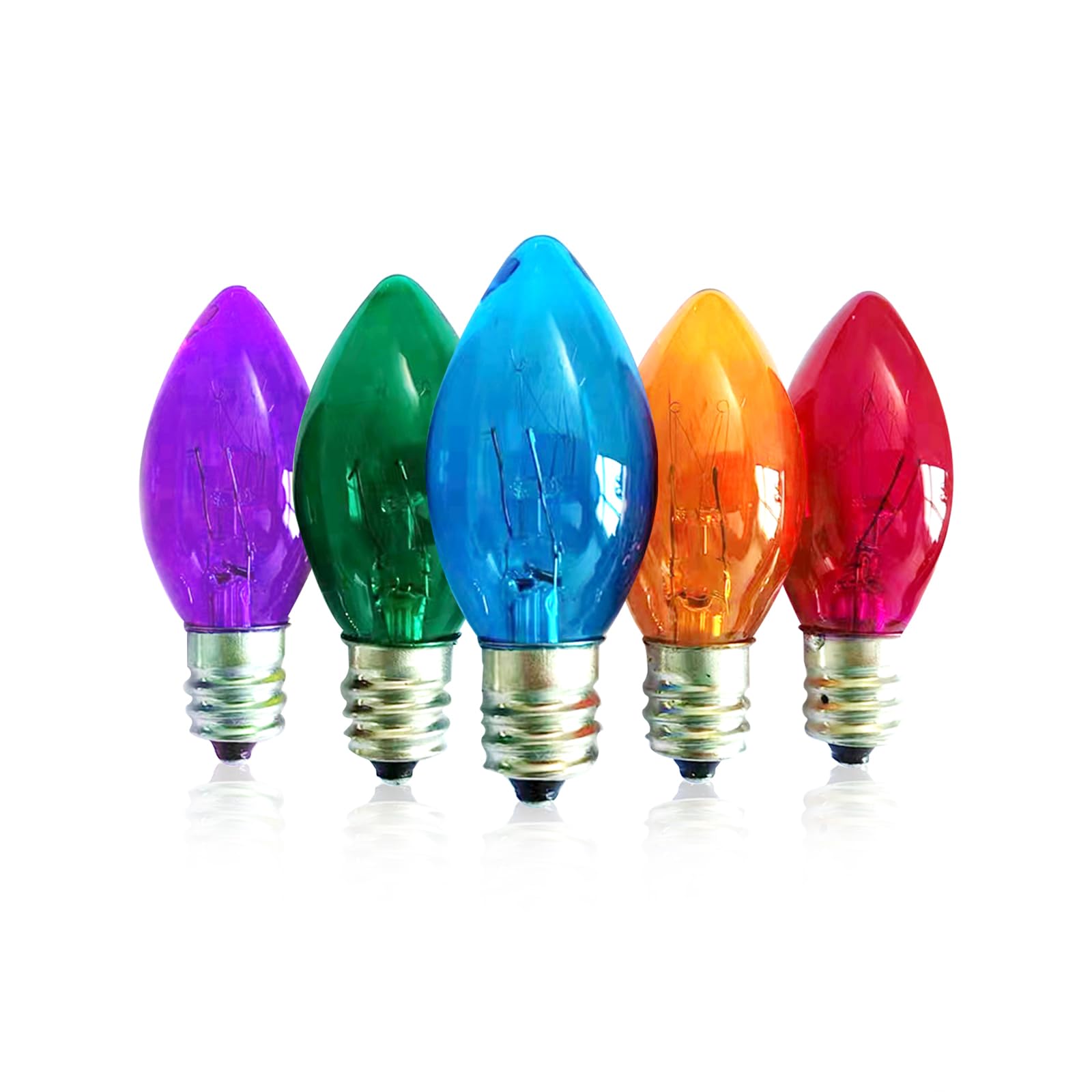 CHYParty 25 Pack C7 Replacement Bulbs, Christmas Lights Bulbs, 5W Multi-Color Clear Incandescent Light Bulbs, Colorful Light for Xmas Tree Patio String Lights Decor, E12 Candelabra Base