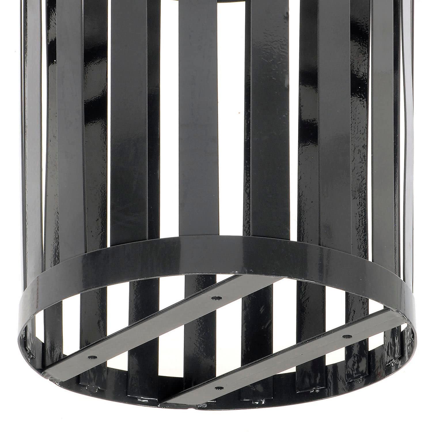 Global Industrial 36 Gallon Outdoor Metal Slatted Trash Receptacle with Rain Bonnet Lid, Black