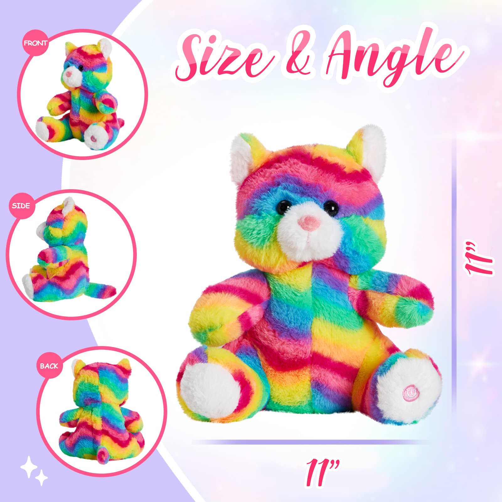 Athoinsu Light up Rainbow Music Teddy Bear Stuffed Animal LED Glowing Singing Night Light Cute Soft Plush Toy Gifts Decors for Toddlers Kids, 11"