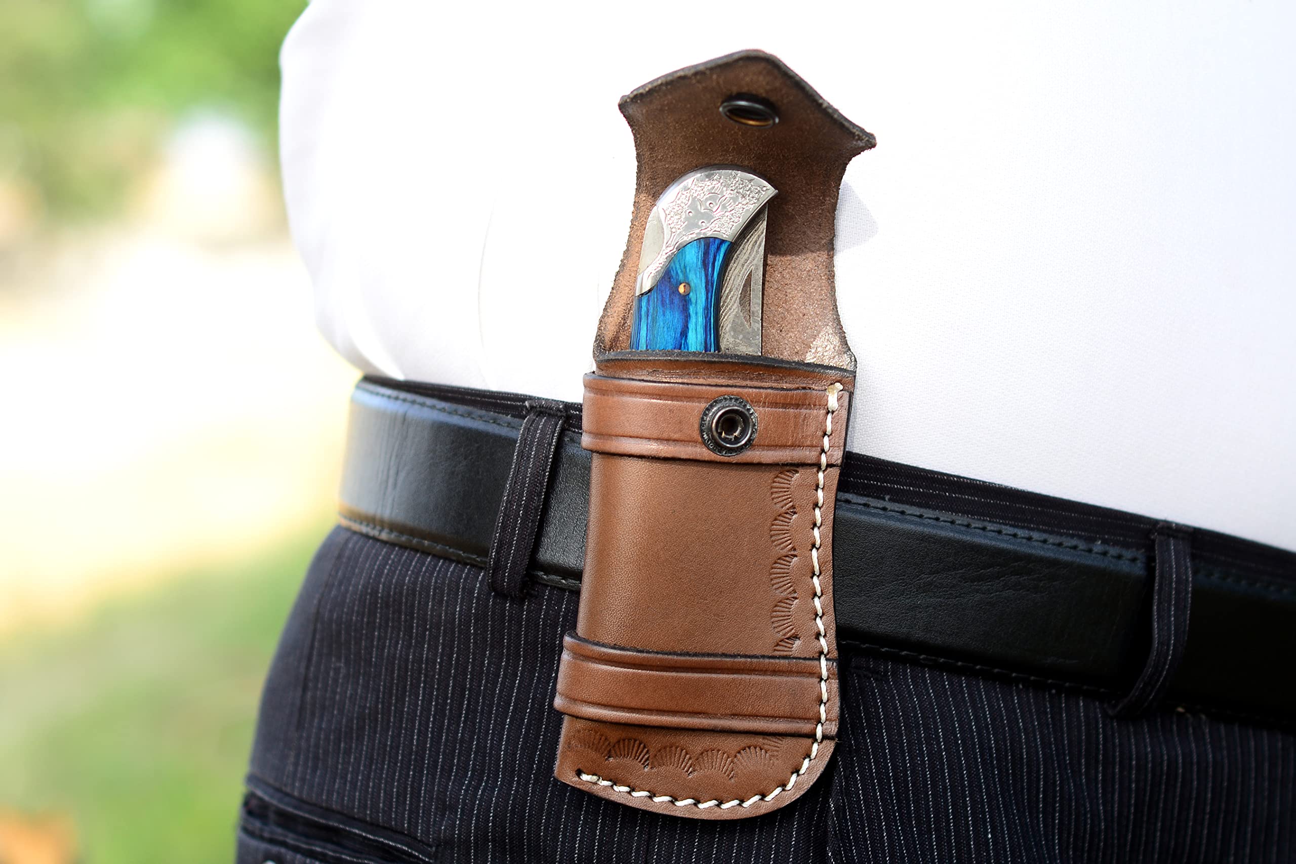 ALZAFASH Leather Knife Sheath, EDC Belt Knife Case Holder, Knife Holster for Belt, Pocket Knife Sheath for Folding Knives (Color:Brown)