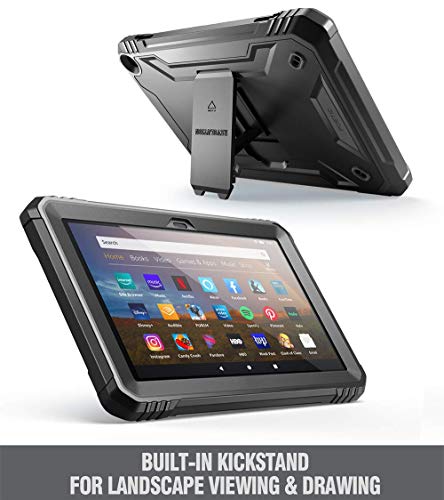Poetic Revolution Case Designed for All-New Kindle Fire HD 8 Tablet and Fire HD 8 Plus Tablet (10th Gen, 2020), Full Body Shockproof Protective Case with Kickstand and Built-in-Screen Protector, Black