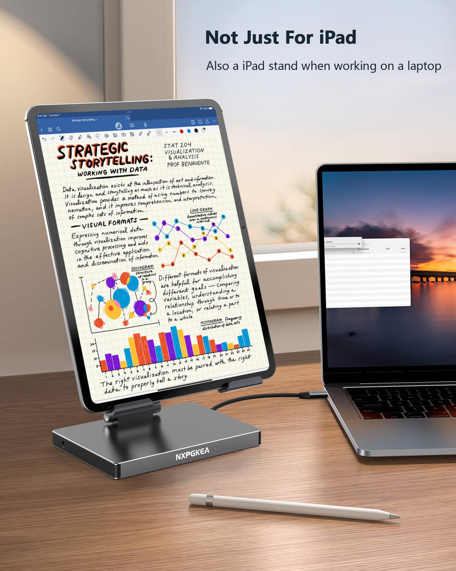 iPad Pro USB C Hub Stand, Adapter for iPad Pro M4 M2 M1 13 12.9 11 Inch iPad Air Docking Station Foldable 4K 60Hz HDMI, PD Charging, SD/TF Card Reader, 3 USB 3.0, 3.5mm Audio, iPad Dock Accessories