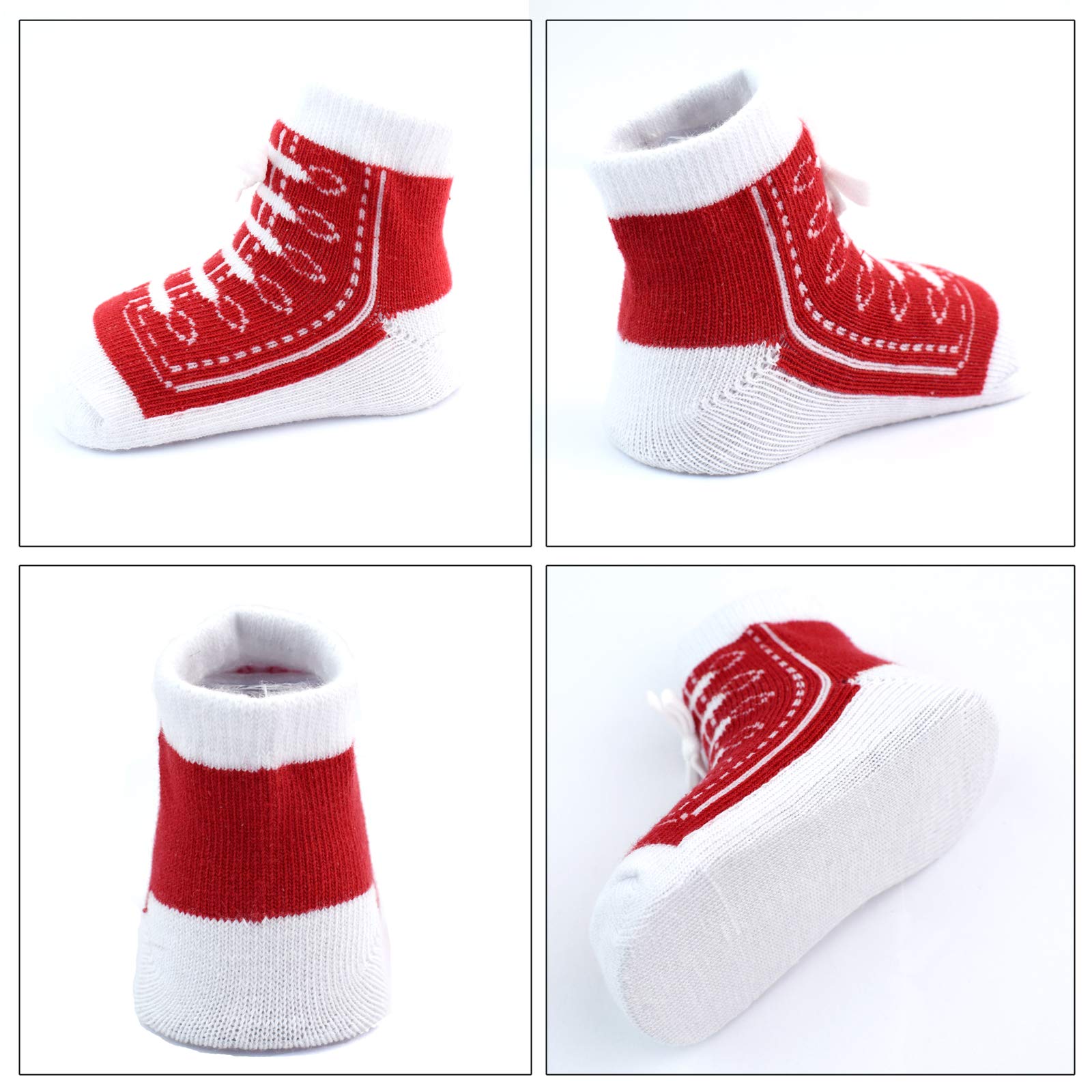 Fly love 6 Pairs Baby Cotton Sneaker Newborn Ankle Sock Toddler Crew Walkers Bootie Infant Slippers Socks