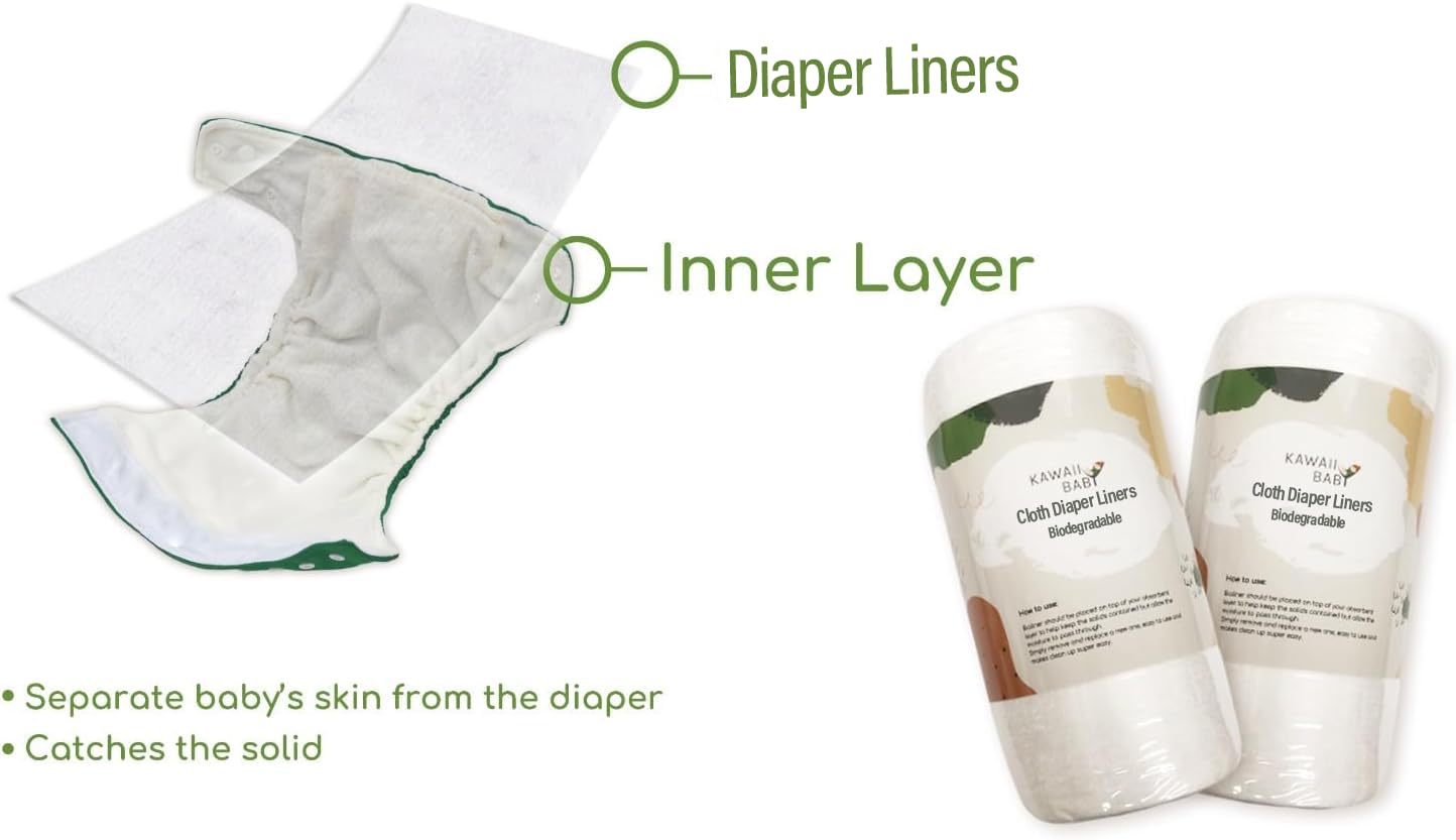 Kawaii Baby Cloth Diaper Liners, Soft Unscented Disposable Baby Cloth Diaper Liner Easy Diaper Change, SGS Certified 11 x 7-100 Sheets/Roll