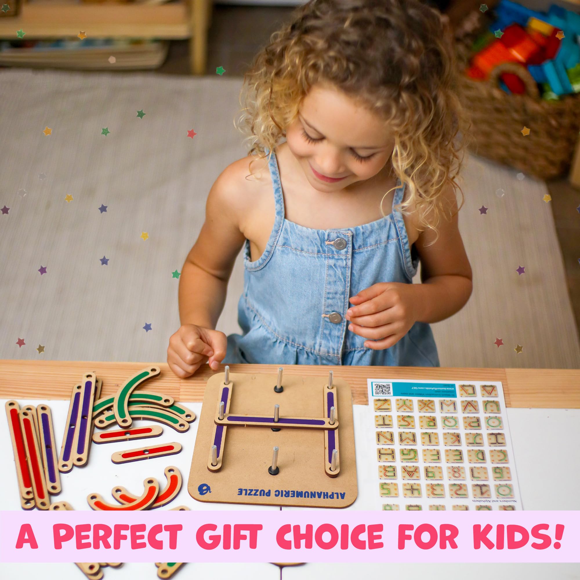 ButterflyEduFields Wooden Alphabets Numbers Construction Puzzle for Kids 3 Years 4 5 Years Boys Girls Preschool Learning Pack | Stacking Blocks Shape Colour Sorter Pegboard Kit