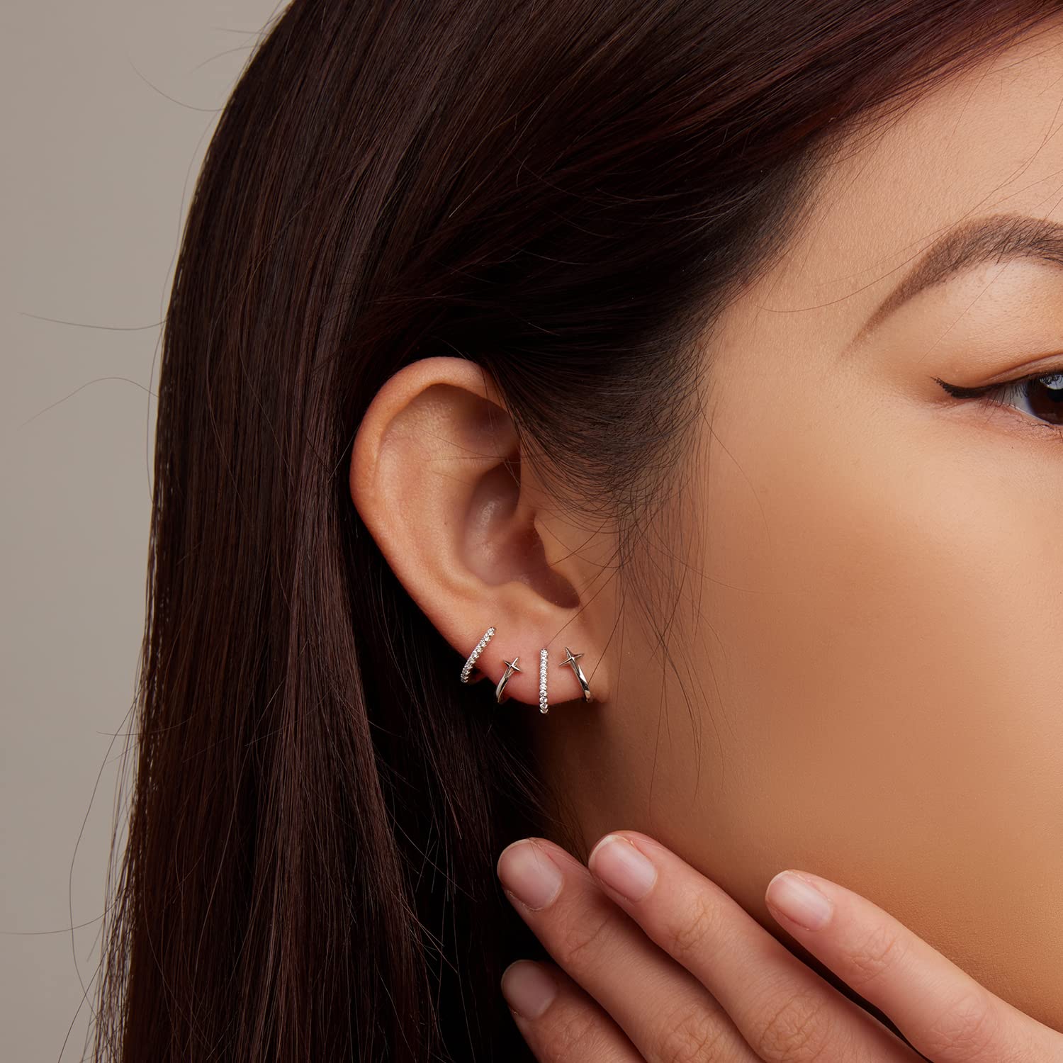 925 Sterling Silver Claw Earring Cuff for Women Star Needle Ear Cuffs Stud Earrings Half Hoop Stud Earrings Looks Like 4 Hoop Earrings