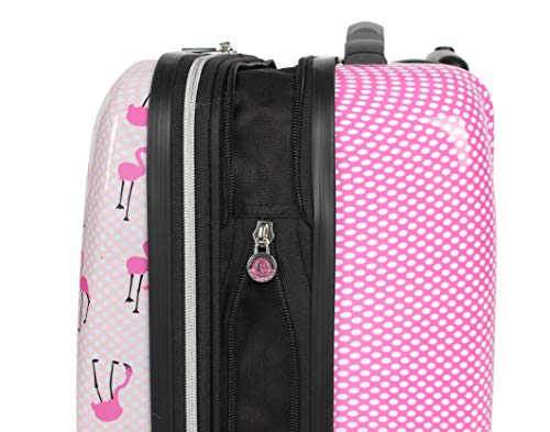 Betsey Johnson Designer Underseat Luggage Collection - 15 Inch Hardside Carry On Suitcase for Women- Lightweight Under Seat Bag with 2-Rolling Spinner Wheels (Flamingo Strut)