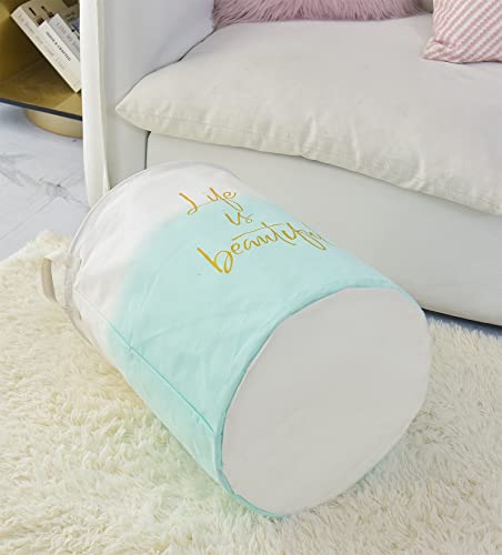 PFONB 19.7" X-Large Collapsible Laundry Basket,Waterproof Sturdy Lightweight Canvas Round Clothes Hamper for Baby Gift Basket.(Life Green)