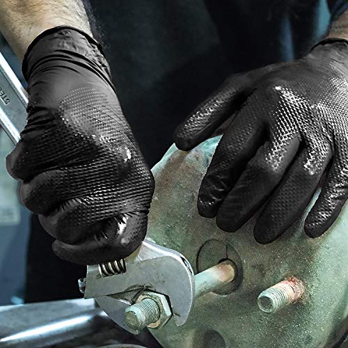 GLOVEWORKS HD Black Nitrile Industrial Disposable Gloves, 6 Mil, Latex-Free, Raised Diamond Texture, Large, Box of 100