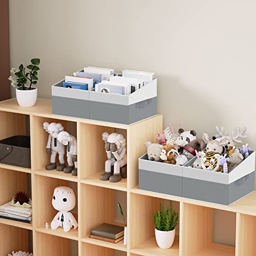 DIMJ Trapezoid Storage Bins, 3 Packs Closet Baskets, Foldable Fabric Baskets for Clothes, Baby Toiletry, Toys, Towel, DVD, Book Gray and White