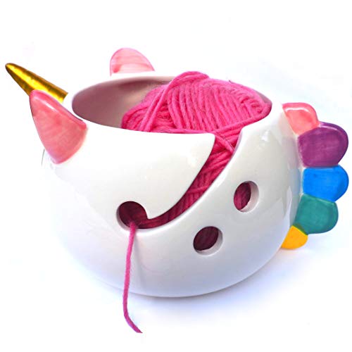 Unicorn Yarn Bowl for Knitting - Ceramic Knitting Bowl Extra Large 8.5β- Ceramic Yarn Bowl Crochet Accessories Yarn Holder Storage Gift for Knitters