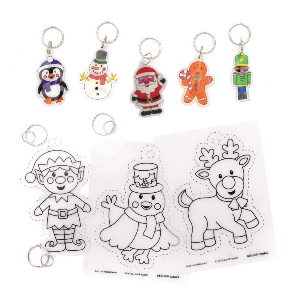 Baker Ross AW959 Christmas Super Shrink Keyring Kits - Pack of 8, Festive Arts and Crafts, White