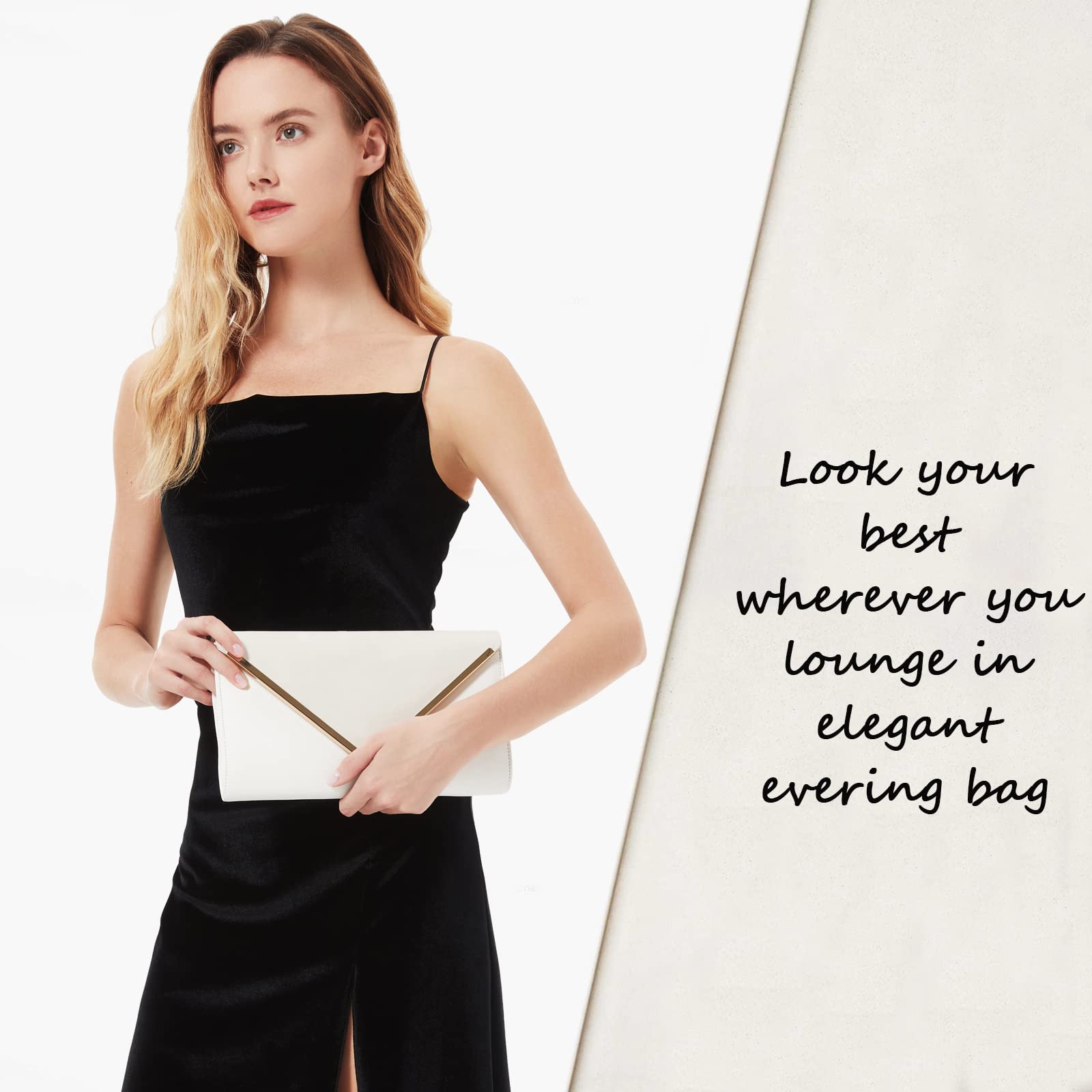 AHIBGRN Evening Bag Vegan Leather, Clutch Purses for Women Wedding, Classy Women's Evening Handbags, Shoulder Bag, Envelope Clutch White