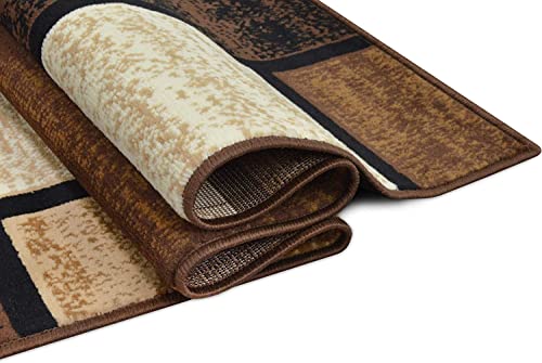 Champion Rugs Modern Contemporary Boxes Blocks Design Soft Indoor Brown Area Rug (8’ X 10’)