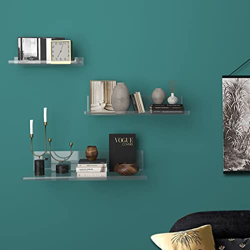Avveckel Acrylic Shelves, Clear Shelves, 5 Set Different Sizes Acrylic Shelf Floating Clear Shelves for Wall Wall Décor Storage Bedroom, Living Room, Bathroom, Kitchen, Small Farmhouse