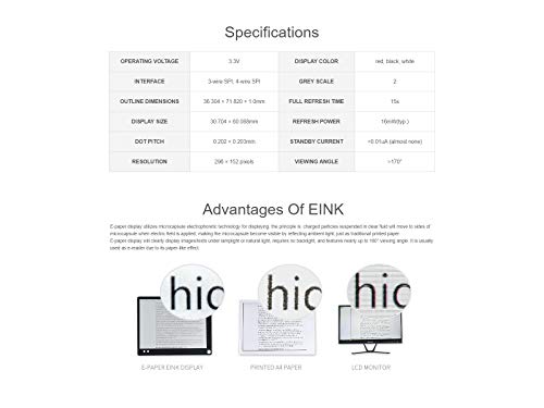 waveshare 2.66inch E-Paper E-Ink Raw Display Compatible with Raspberry Pi 4B/3B+/3B/2B/B+/A+/Zero/Zero W/WH/Zero 2W Series Boards 296×152 Pixels Red/Black/White Three-Color SPI Interface Without PCB