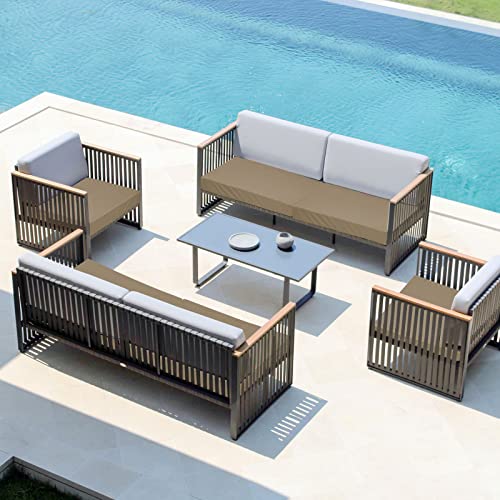 Easy-Going Waterproof Patio Cushion Covers 24x22x4 inch 2 Pack Replacement Non-Slip Outdoor Seat Cushion Slipcover with Zipper. ONLY Covers. Camel