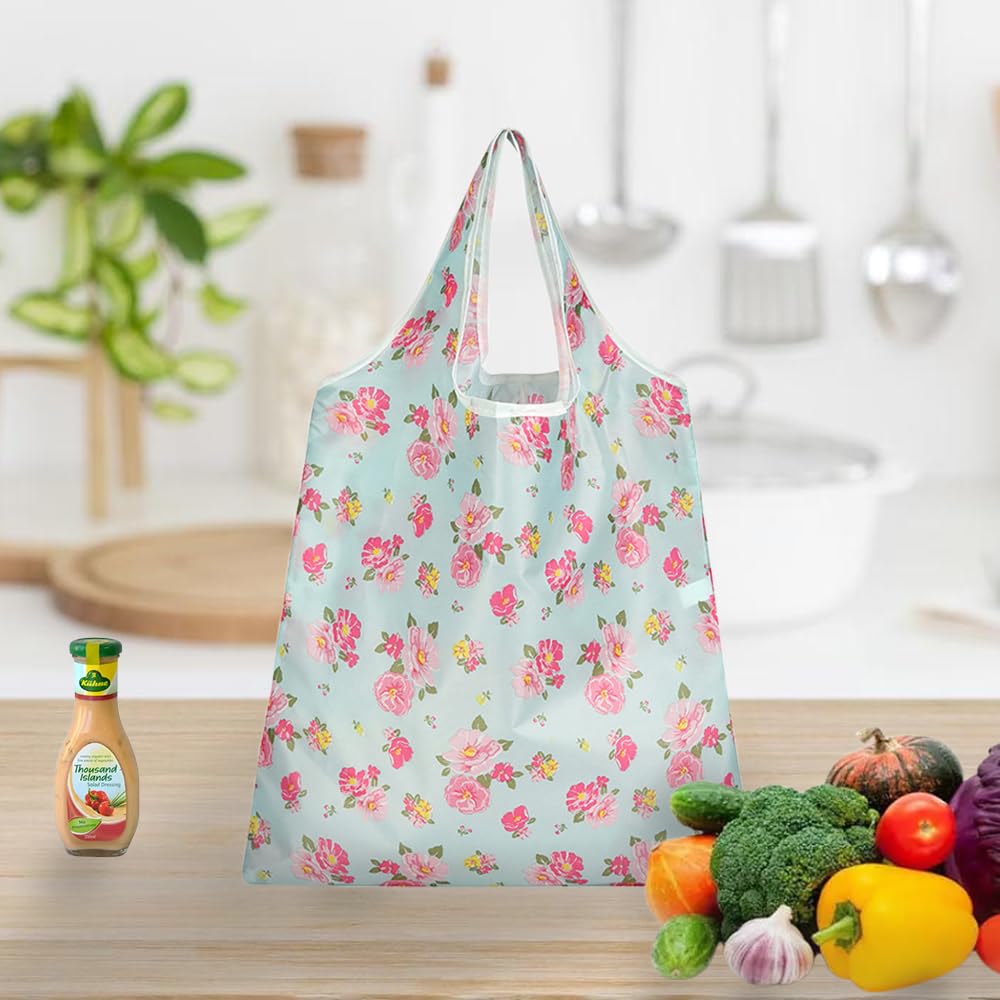 4 PCS Reusable Grocery Bags, Foldable Reusable Shopping Bags, Folding Cute Tote Bags for Grocery Shopping