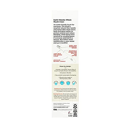 RADIUS Toothbrush Source Floss Brush BPA Free & ADA Accepted Improve Gum Health & Reduce Gum Issues - Medium - Starch - Pack of 1