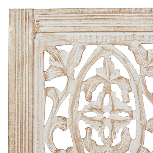 Deco 79 Mango Wood Floral Handmade Intricately Carved Arabesque Wall Decor, 12" x 1" x 36", Cream White