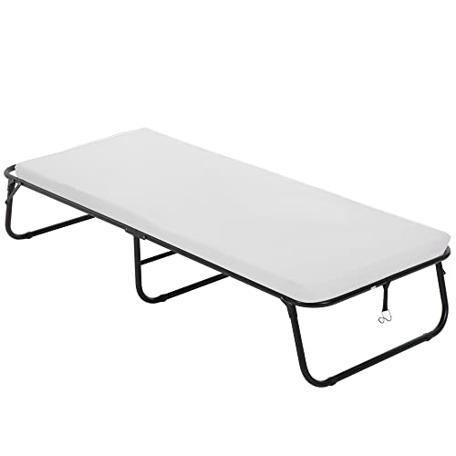 Guest Folding Bed Camping Cot Portable Beds Folding Bed Frame with 3.9 Inch Comfort Foam Mattress Strong Sturdy Frame Heavy Duty L77*W31*H12 Inches for Spare Bedroom & Office,White