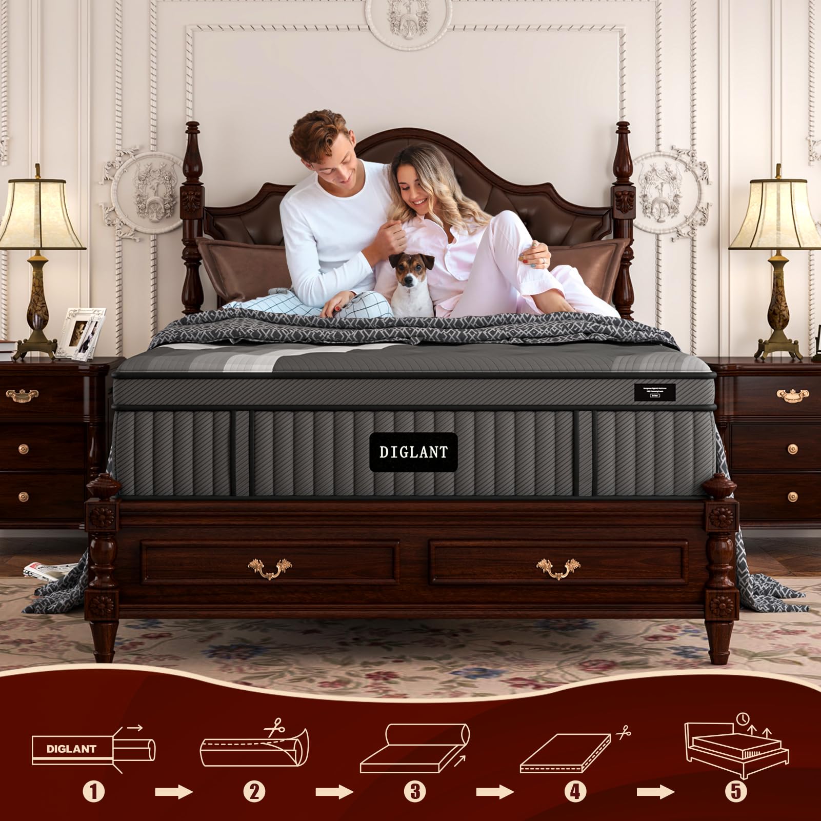 California King Mattress DIGLANT 14 Inch Memory Foam Hybrid Mattress in a Box, Motion Isolation Individually Pocket Spring, Supportive & Back Pain Relief, Calking Size Plush Mattress, Black, 75βx84β