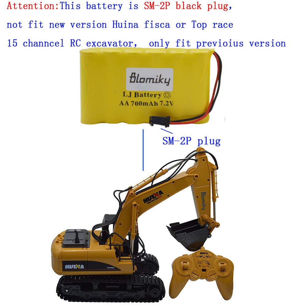 Blomiky 2 Pack 7.2V 700mAh Ni-Cd Rechargeable Battery Pack with SM 2P Plug Replacement for Old Version 15 Channel Huina 1550 550 RC Excavator 7.2V 700mAh Yellow 2