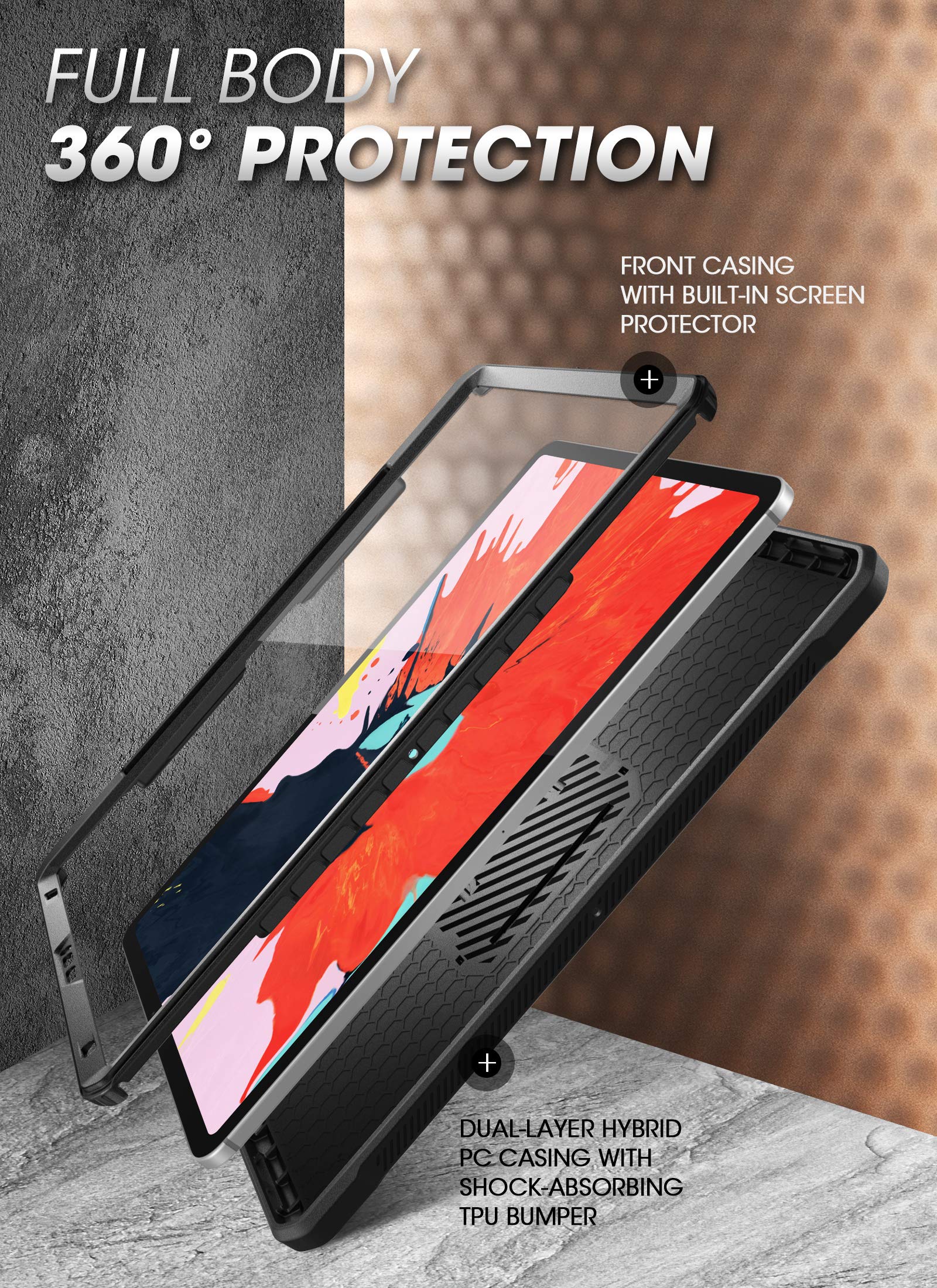 SUPCASE UB Pro Series Case for iPad Pro 12.9 inch for 2020 Release only, Support Apple Pencil Charging with Built-in Screen Protector Full-Body Rugged Kickstand Protective Case (Black)
